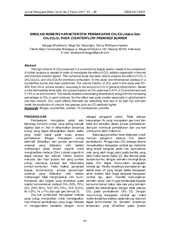 (PDF) Simulasi Numeris Karakteristik Pembakaran CH4/CO2/Udara dan CH4/CO2/O2 pada Counterflow ...