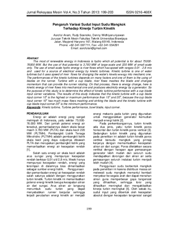 (PDF) Pengaruh Variasi Sudut Input Sudu Mangkok Terhadap Kinerja Turbin Kinetik