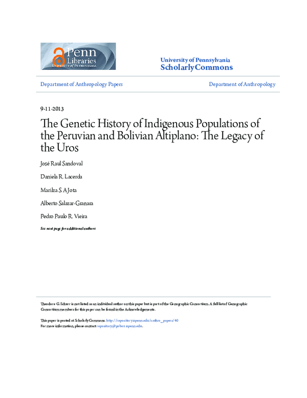 (PDF) The Genetic History of Indigenous Populations of the Peruvian and ...
