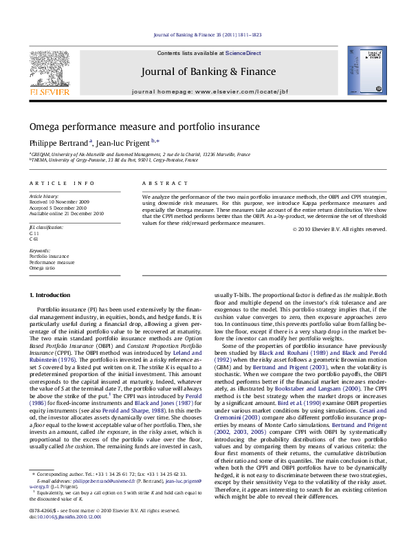 (PDF) Omega Performance Measure and Portfolio Insurance