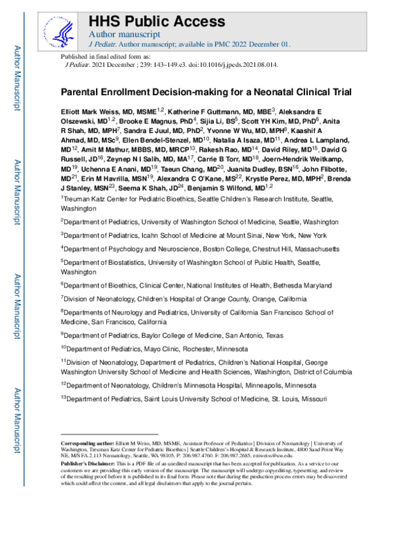 (PDF) Parental Enrollment Decision-Making for a Neonatal Clinical Trial