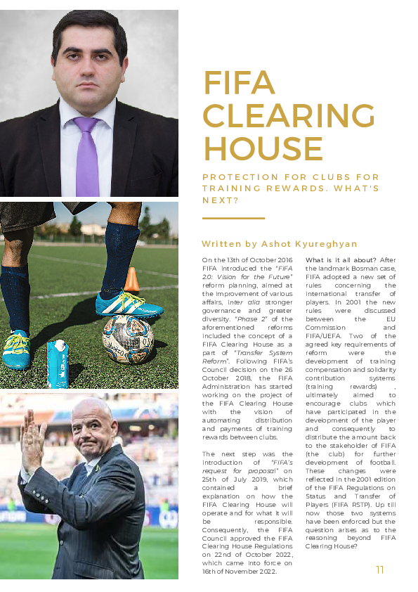 (PDF) FIFA Clearing House: Protection for clubs for training rewards ...