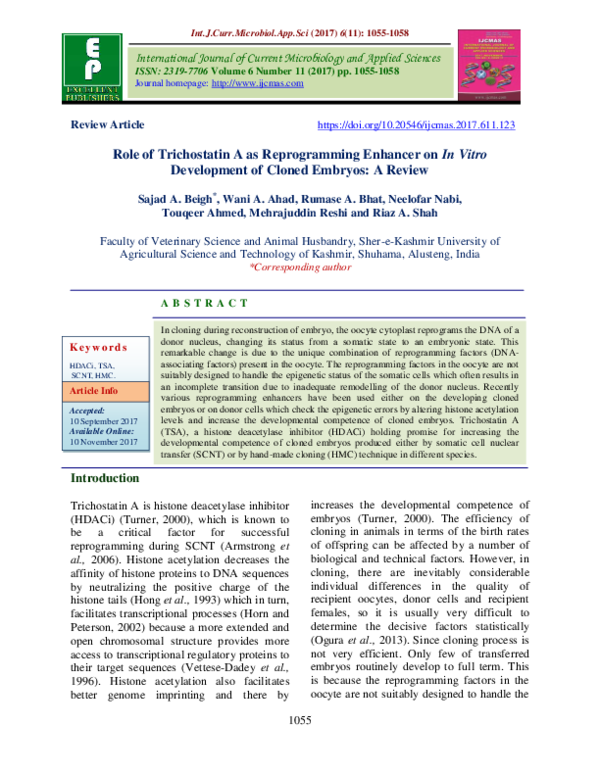 (PDF) Role of Trichostatin A as Reprogramming Enhancer on In Vitro ...