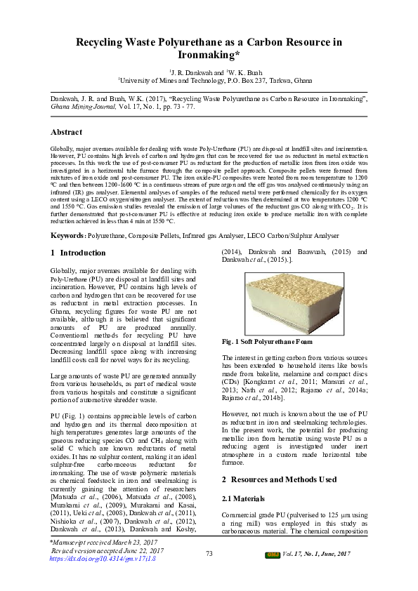 (PDF) Recycling Waste Polyurethane as a Carbon Resource in Ironmaking