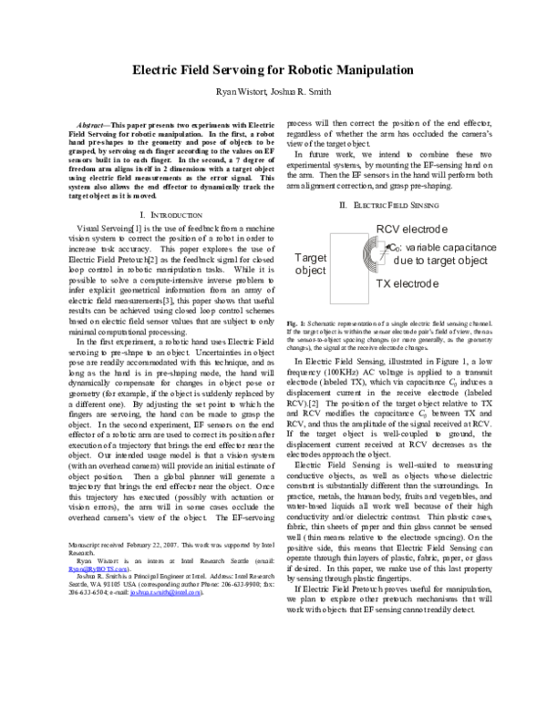 (PDF) Electric Field Servoing for robotic manipulation