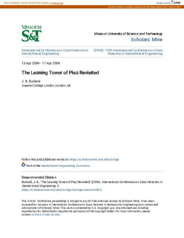 (PDF) The Leaning Tower of Pisa Revisited