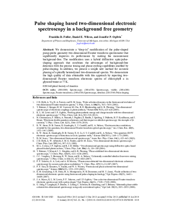 (PDF) Pulse shaping based two-dimensional electronic spectroscopy in a ...