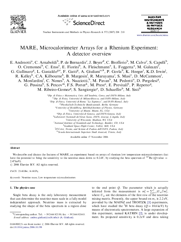 (PDF) MARE, Microcalorimeter Arrays for a Rhenium Experiment: A ...