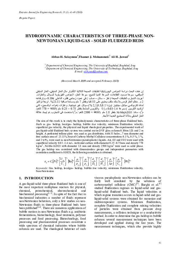 Pdf Hydrodynamic Characteristics Of Three Phase Non Newtonian Liquid Gas Solid Fluidized Beds