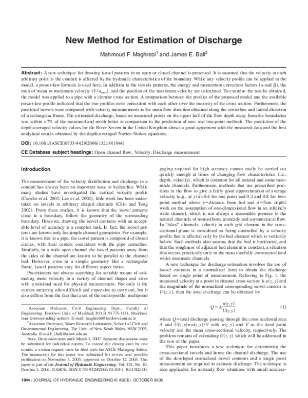 (PDF) New Method for Estimation of Discharge