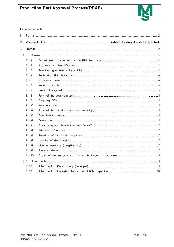 (PDF) Production Part Approval Process(PPAP