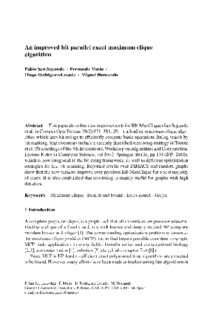 (PDF) An improved bit parallel exact maximum clique algorithm