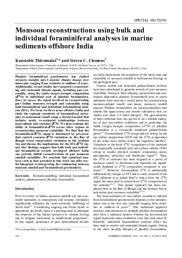 (PDF) Monsoon Reconstructions using Bulk and Individual Foraminiferal ...