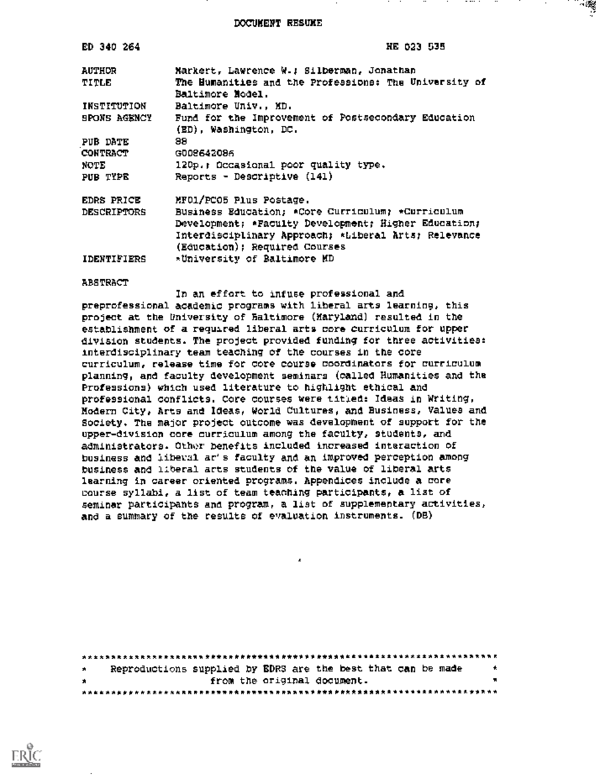 (PDF) The Humanities and the Professions: The University of Baltimore Model