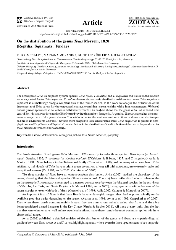 (PDF) On the distribution of the genus Teius Merrem, 1820 (Reptilia ...