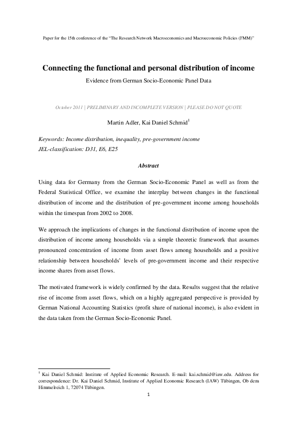(PDF) Connecting the functional and personal distribution of income ...