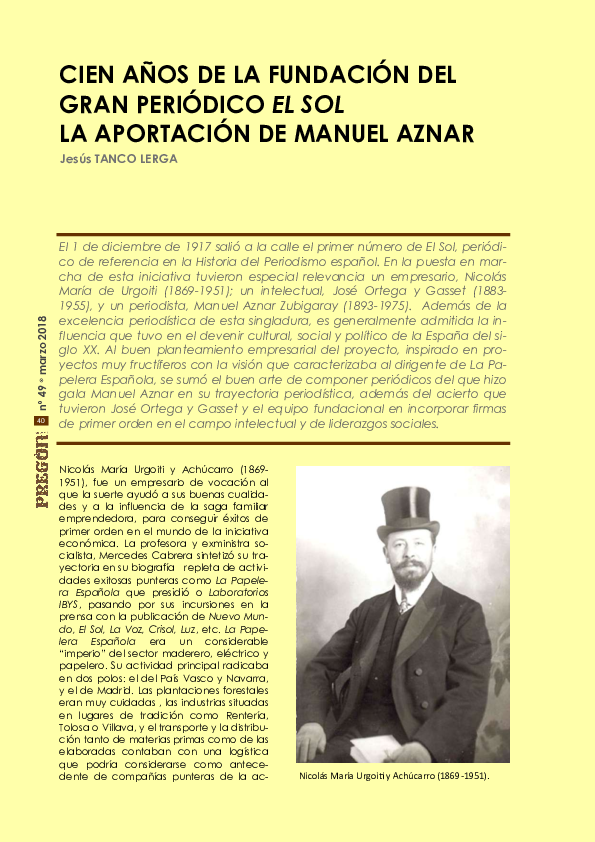 (PDF) Cien años de la fundación de El Sol, la aportación de Manuel Aznar