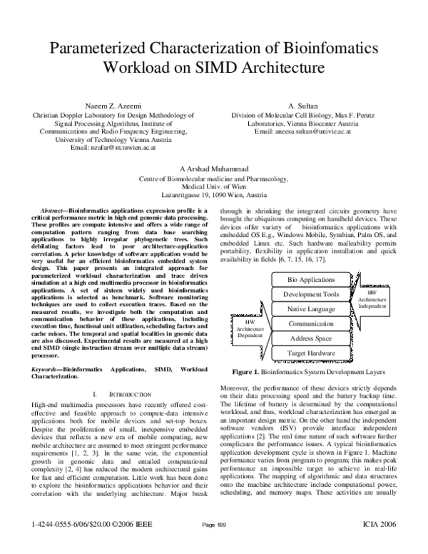 (PDF) Parameterized Characterization of Bioinfomatics Workload on SIMD Architecture