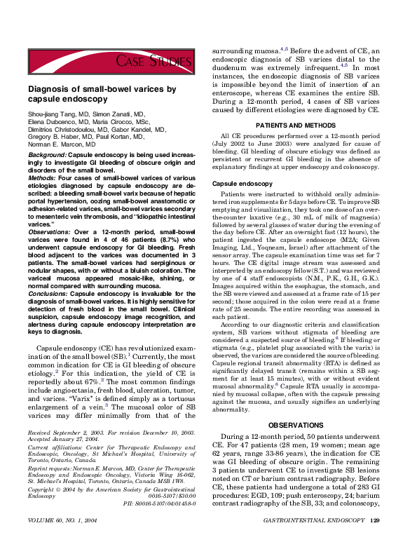 (PDF) Diagnosis of small-bowel varices by capsule endoscopy | Elena ...
