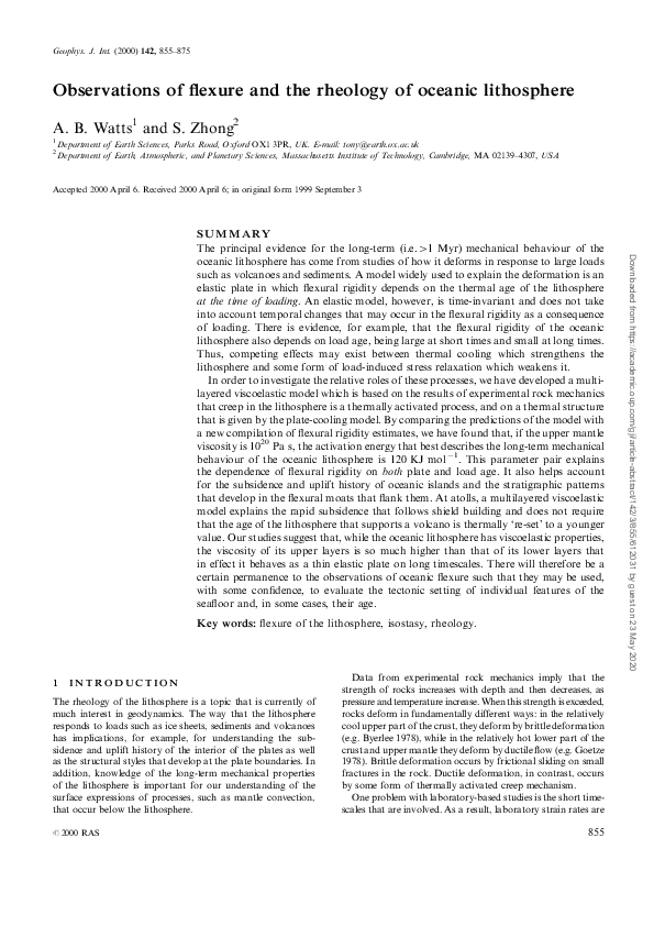 (PDF) Observations of flexure and the rheology of oceanic lithosphere