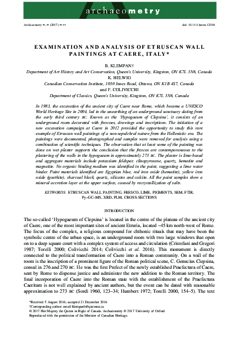 (PDF) Examination and Analysis of Etruscan Wall Paintings at Caere, Italy
