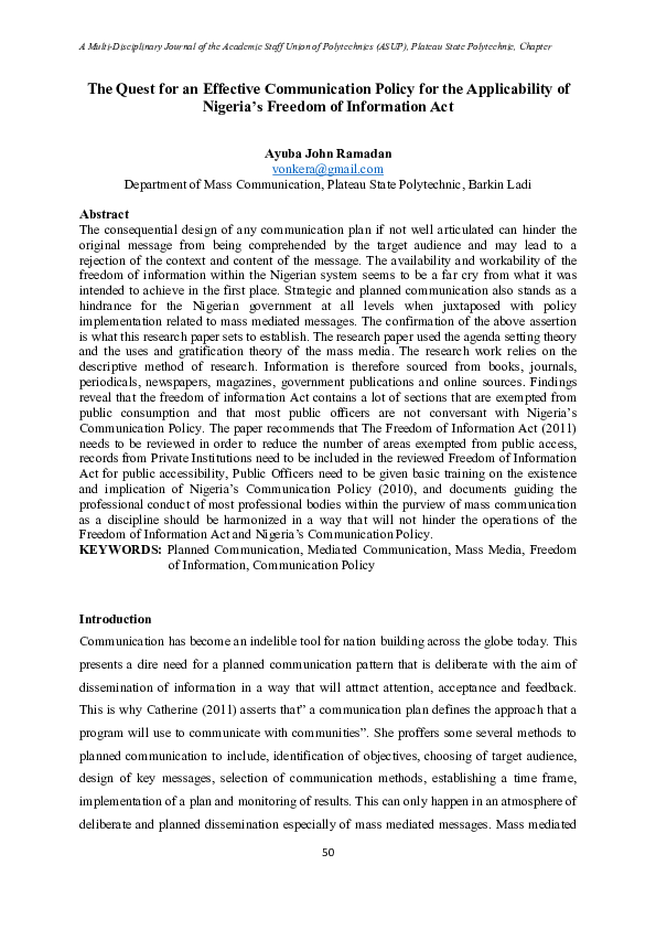 (PDF) The Quest for an Effective Communication Policy for the ...