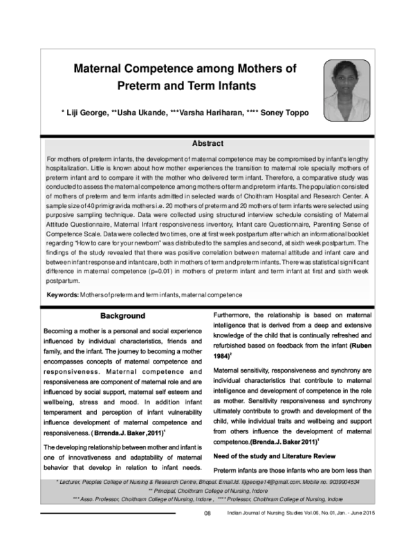 (PDF) Maternal Competence in Preterm vs. Term Infant Mothers