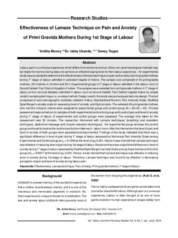 (PDF) Effectiveness of Lamaze Technique on Pain and Anxiety of Primi ...