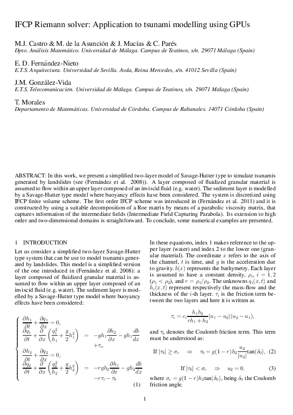 (PDF) IFCP Riemann solver: Application to tsunami modelling using GPUs