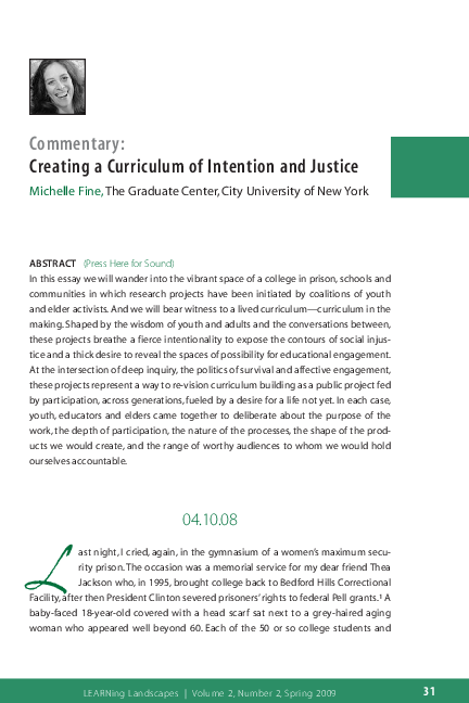 (PDF) Commentary: Creating a Curriculum of Intention and Justice