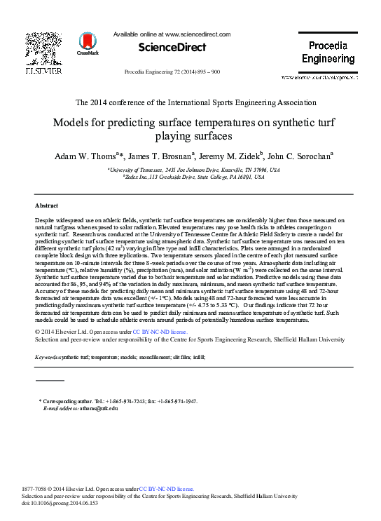 (PDF) Models for Predicting Surface Temperatures on Synthetic Turf ...