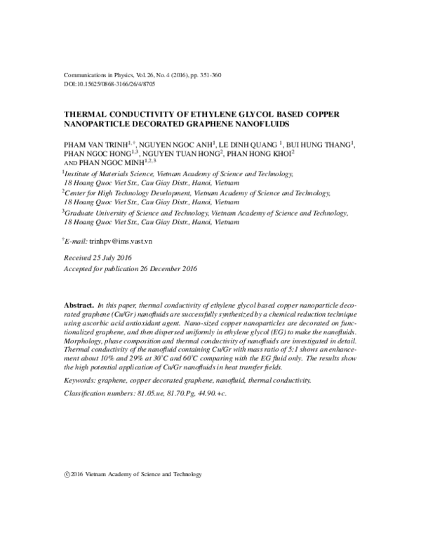 (PDF) Thermal Conductivity of Ethylene Glycol Based Copper Nanoparticle Decorated Graphene ...