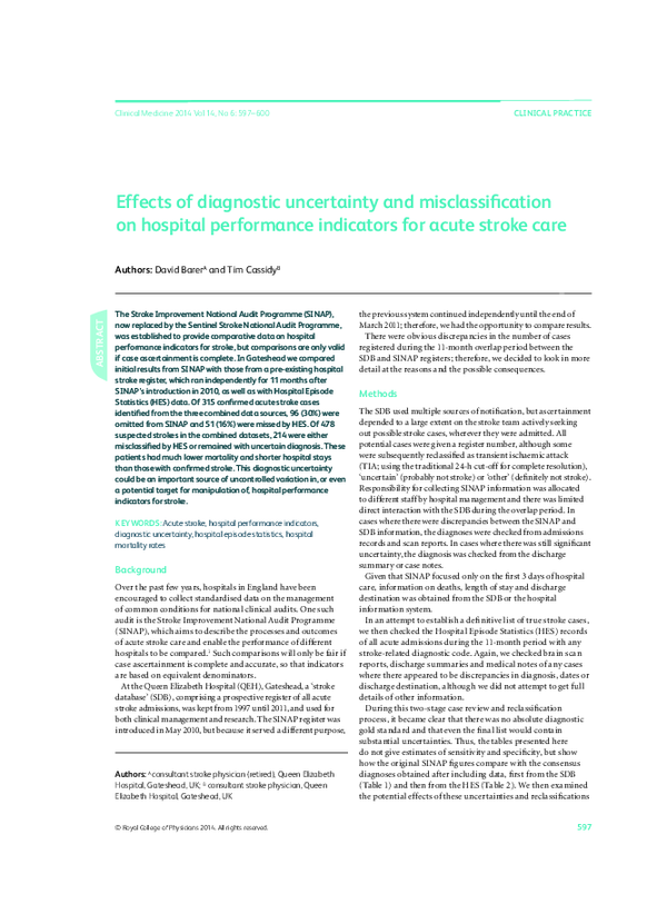 (PDF) Effects of diagnostic uncertainty and misclassification on ...