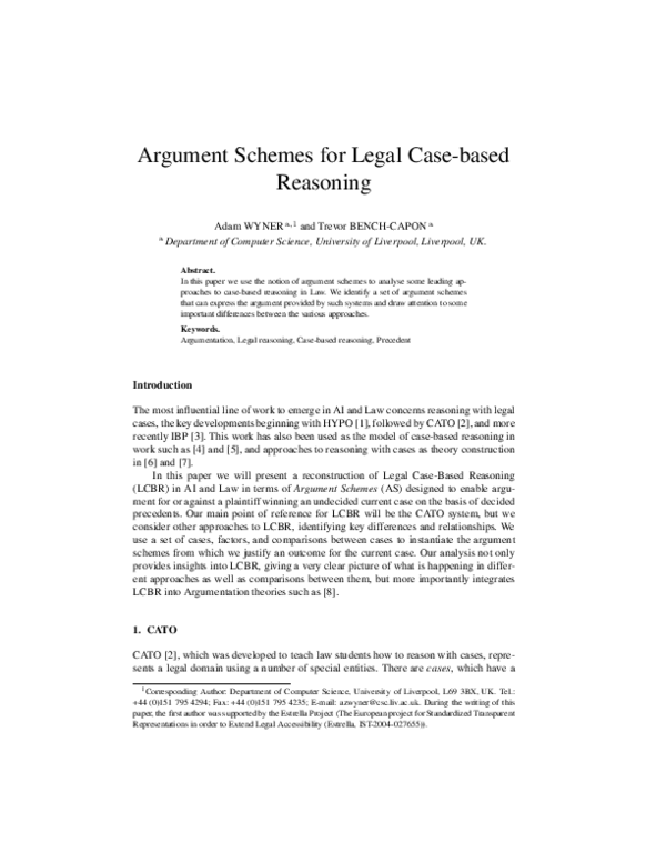 (PDF) Argument Schemes for Legal Case-based Reasoning