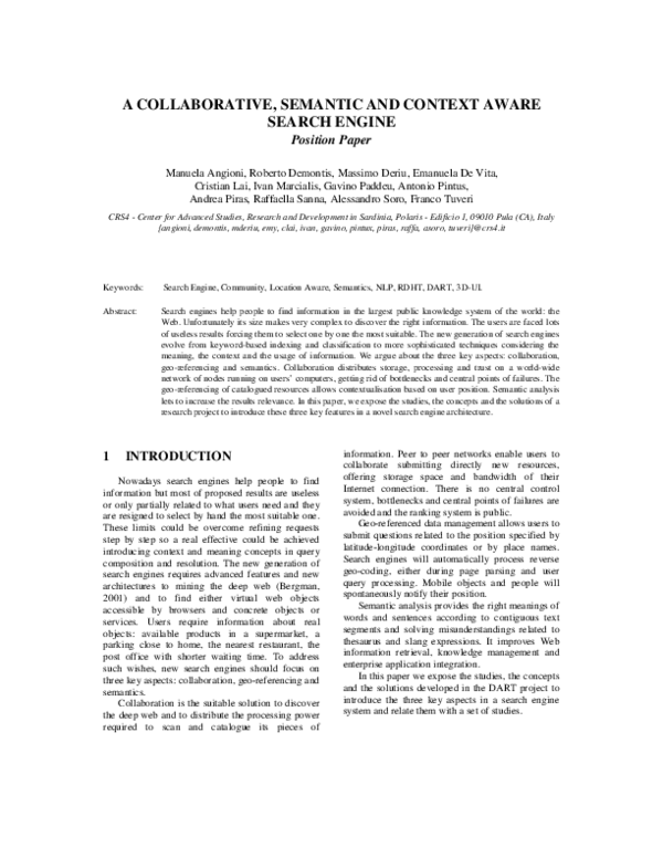 (PDF) A Collaborative, Semantic and Context Aware Search Engine | Roberto Demontis - Academia.edu