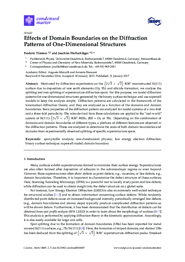 (PDF) Effects of Domain Boundaries on the Diffraction Patterns of One Dimensional Structures ...