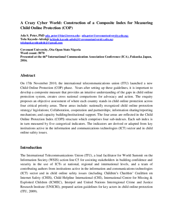 (PDF) Building a Composite Index for Child Online Safety