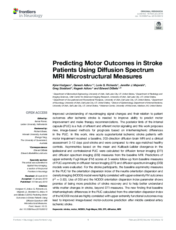 (PDF) Predicting Motor Outcomes in Stroke Patients Using Diffusion ...