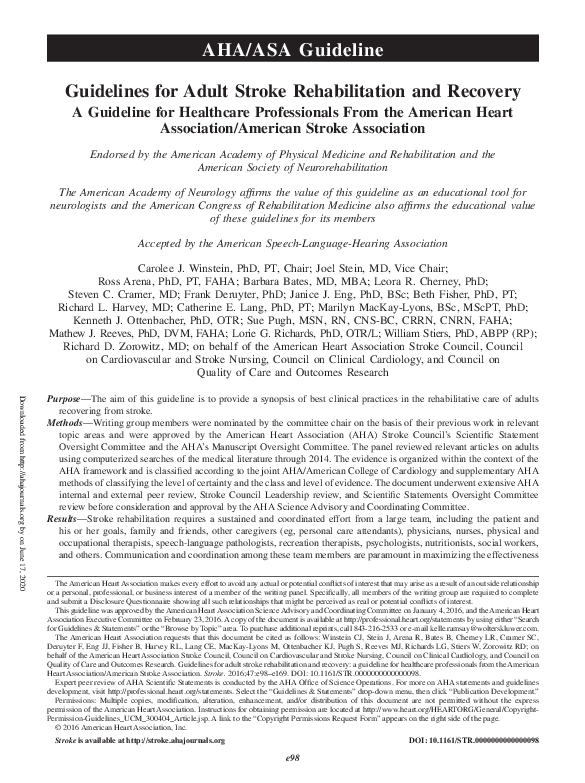 (PDF) Guidelines for Adult Stroke Rehabilitation and Recovery: A ...