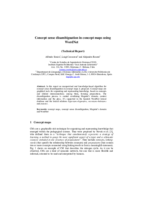 (PDF) Concept sense disambiguation in concept maps using WordNet