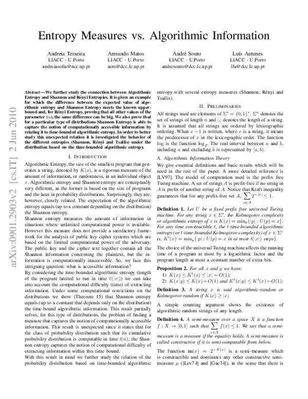 (PDF) Entropy Measures vs. Algorithmic Information