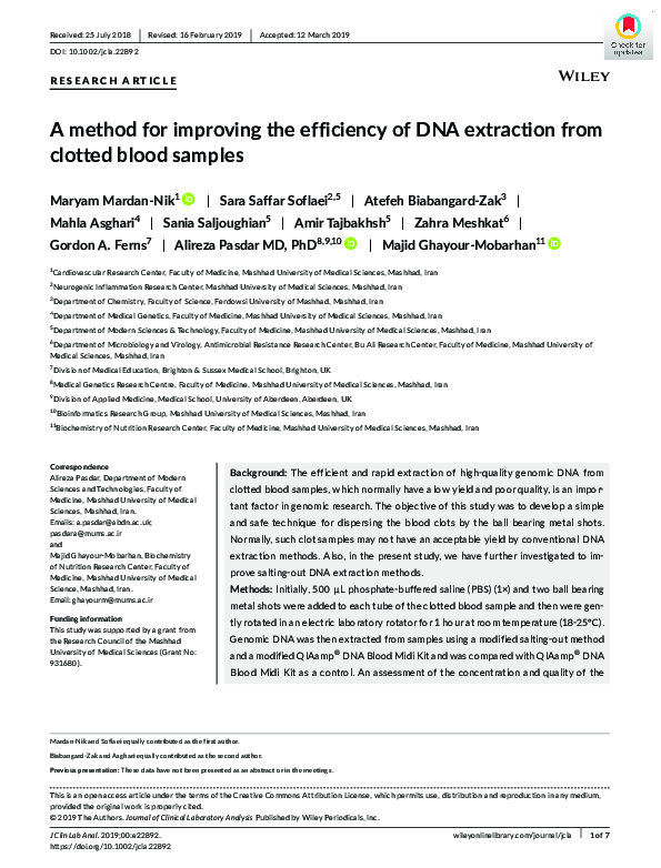 (PDF) A method for improving the efficiency of DNA extraction from ...