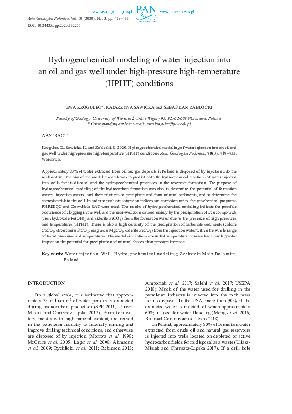 (PDF) Hydrogeochemical modeling of water injection into an oil and gas ...