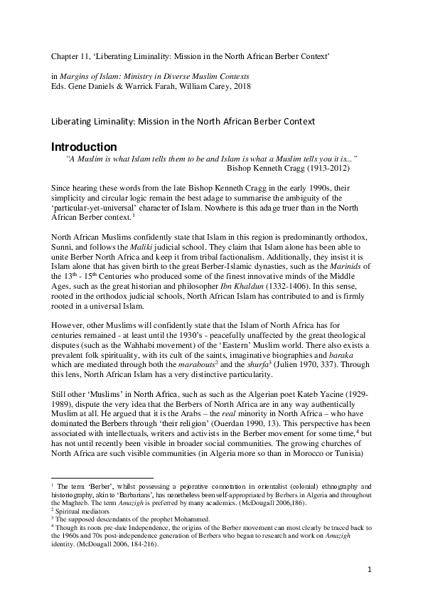 (PDF) Liberating Liminality: Mission in the North African Berber Context