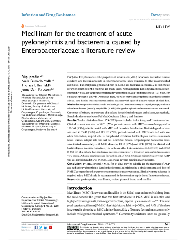 (PDF) Mecillinam for the treatment of acute pyelonephritis and ...