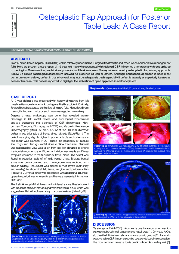 (PDF) Osteoplastic Flap Approach for Posterior Table Leak: A Case ...