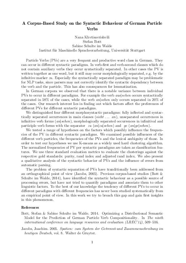 (PDF) A Corpus-Based Study on the Syntactic Behaviour of German ...