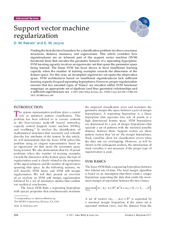 (PDF) Support vector machine regularization