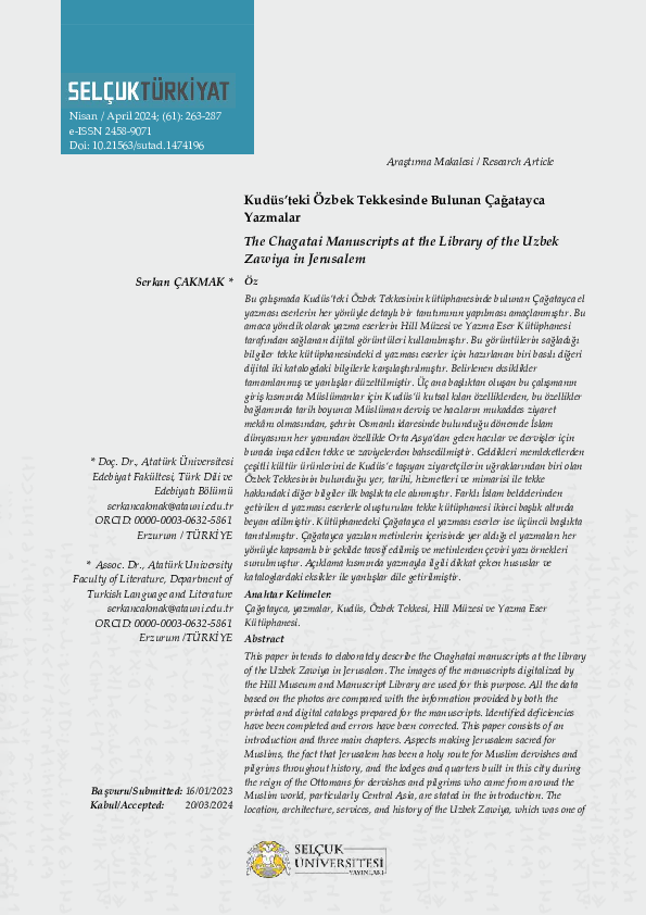 (PDF) The Chagatai Manuscripts at the Library of the Uzbek Zawiya in ...