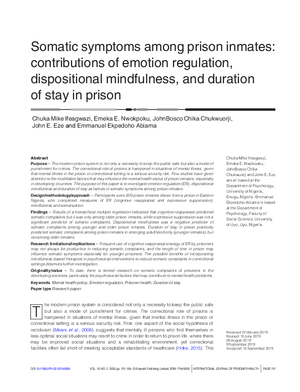 (PDF) Somatic symptoms among prison inmates: contributions of emotion ...
